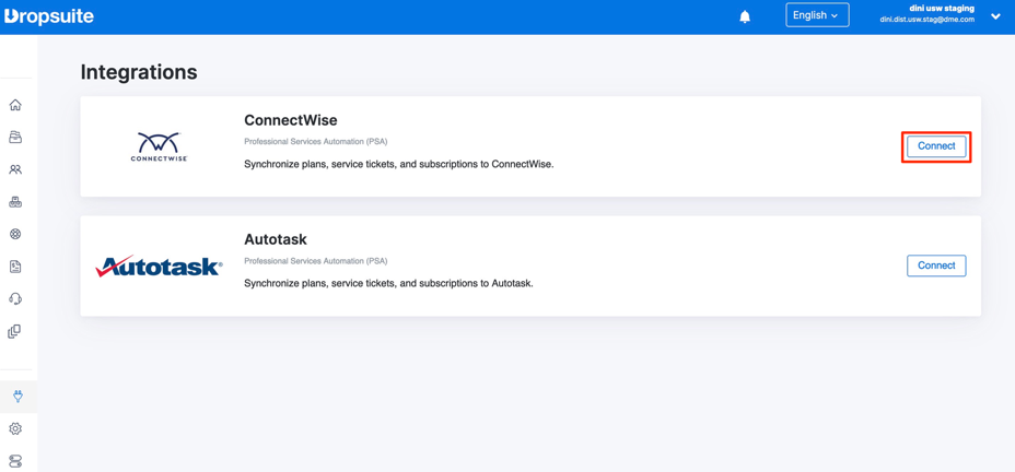 Connecting to ConnectWise – Dropsuite